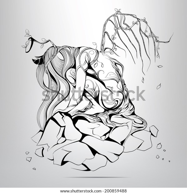 Ancient Fallen Angel Vector Illustration Stock Vector Royalty Free 200859488
