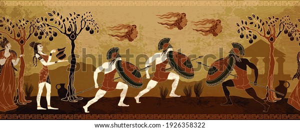 Ancient Greece Battle Scene Horizontal Seamless Stock Vector (Royalty ...