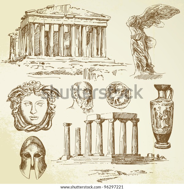 ancient greece - hand drawn set