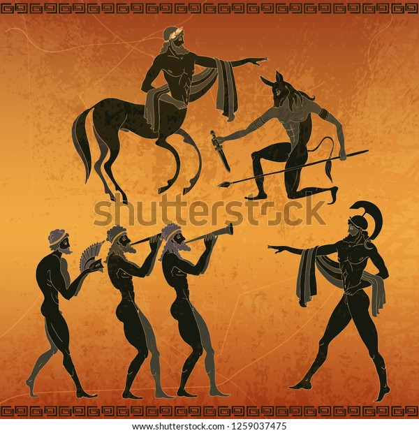 Ancient Greece Scene Centaur People Gods Stock Vector (Royalty Free ...