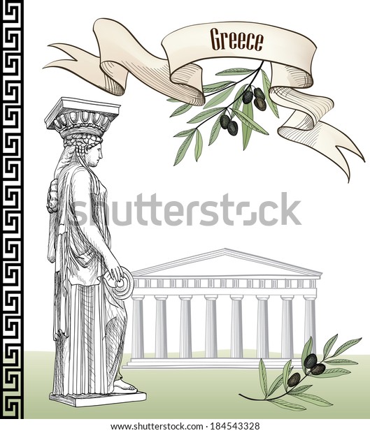 Ancient Greece Sign Set Acropolis Hill Stock Vector (Royalty Free ...