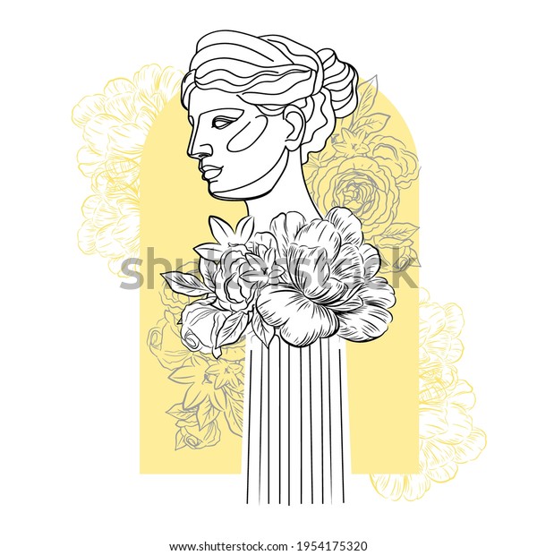 Ancient Greek Goddess Statue Continuous Line Stock Vector (Royalty Free ...