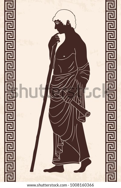 Ancient Greek Man Stands Profile Staff Stock Vector (Royalty Free ...