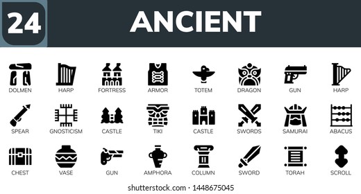 Ancient Icon Set 24 Filled Ancient: vector de stock (libre de regalías ...