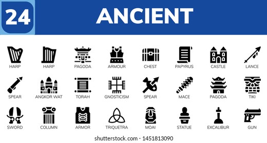 Ancient Icon Set 24 Filled Ancient Stock Vector (Royalty Free ...