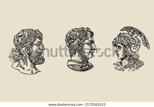 Ancient Peoples Heads Profile Stock Vector (Royalty Free) 2170585053 ...