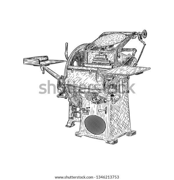 Ancient Printing Press Machine Letterpress Illustration Stock Vector ...