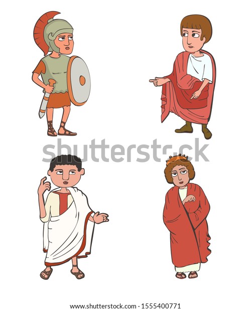 Ancient Roman Cartoon Characters Set Stock Vector (Royalty Free ...