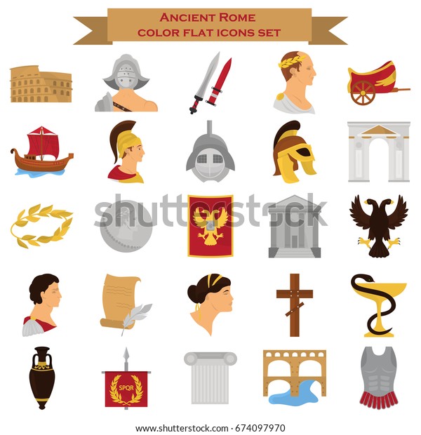 Vetor stock de Ancient Rome Color Icons Set Web (livre de direitos ...
