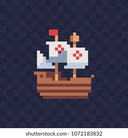 Ancient Sailing Ship Pixel Art Icon: стоковая векторная графика (без ...