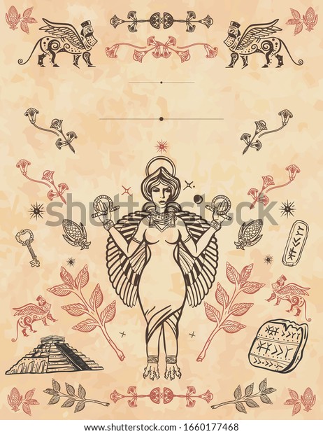 Ancient Sumerian Civilization. Historical vertical background. Goddess ...