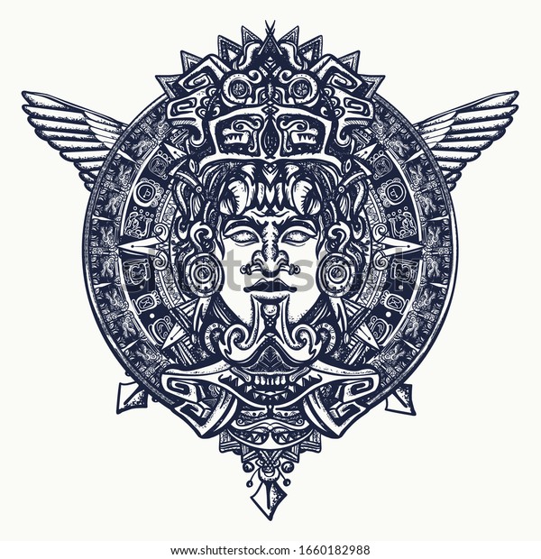 Ancient Totem Wings Mayan Sun Tattoo Stock Vector (Royalty Free ...