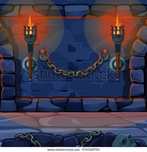 Ancient Wall Fortress Burning Torches Vector Stock Vector (Royalty Free ...