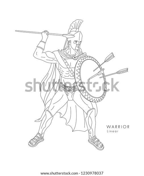 Ancient Warrior Linear Illustration Full Armor Stock Vector (Royalty ...