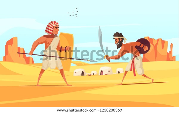 Ancient Warriors Fighting Desert Weapons Background: เวกเตอร์สต็อก ...
