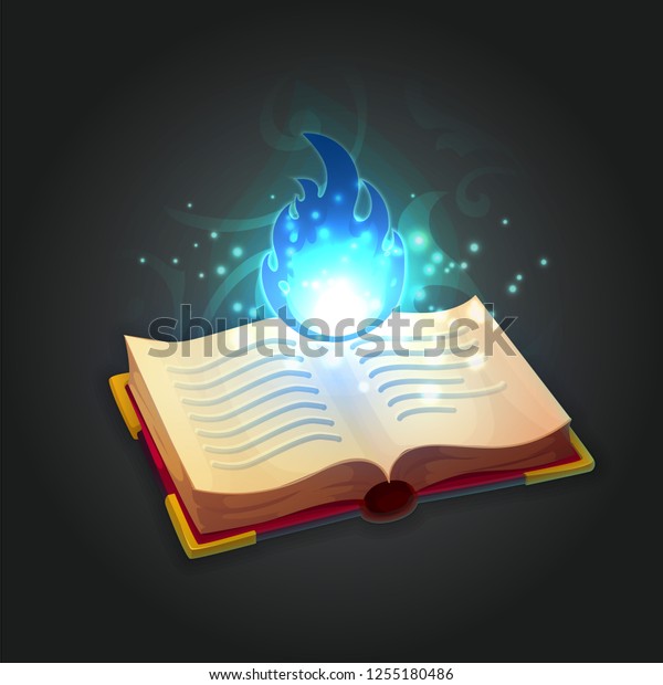 Ancient Wizards Open Book Glowing Fireball Stock Vector (Royalty Free ...