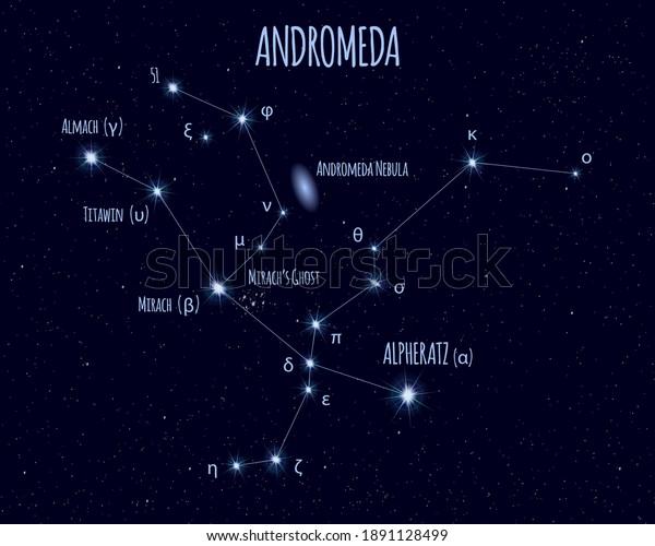 Andromeda Constellation Vector Illustration Names Basic Stock Vector ...