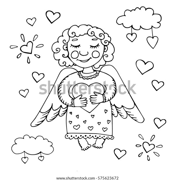 Angel Clouds Hugging Heart Card Valentines Stock Vector (Royalty Free ...