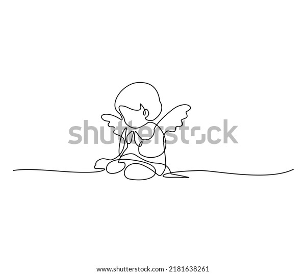 Vektor Stok Angel Continuous Line Art Drawing Vector (Tanpa Royalti ...
