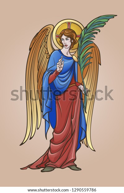 Angel Figure Blessing Gesture Palm Branch Stock Vector (Royalty Free ...