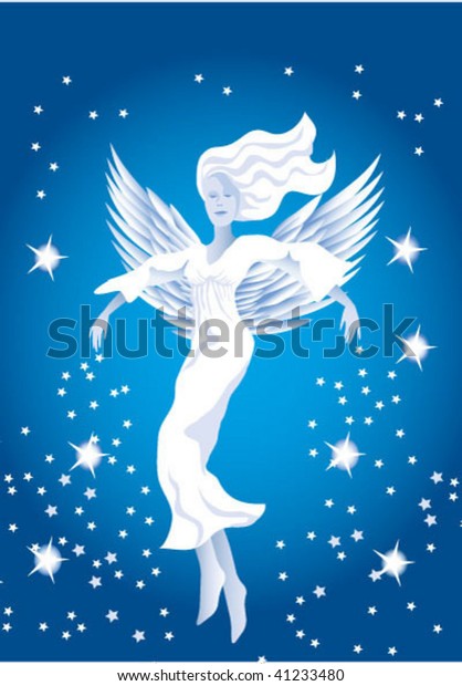 Angel Floating Starry Sky Stock Vector (Royalty Free) 41233480