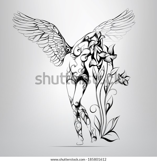Angel Flowers Vector Illustration Stok Vektör (Telifsiz) 185801612