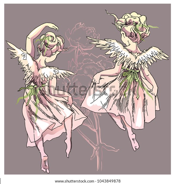 Angel Flowers Vector Illustration Drawing Peony Stock Vector (Royalty ...