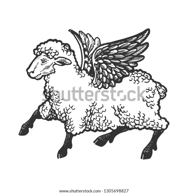 Angel Flying Sheep Engraving Vector Illustration Stock Vector (Royalty ...
