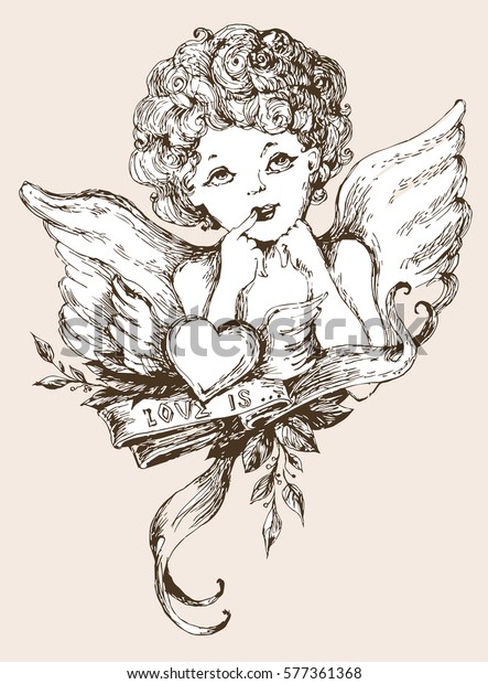 Angel Heart Hand Drawn Line Doodle Stock Vector (Royalty Free) 577361368