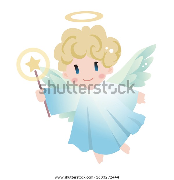 Angel with magic stick. Vector illustration