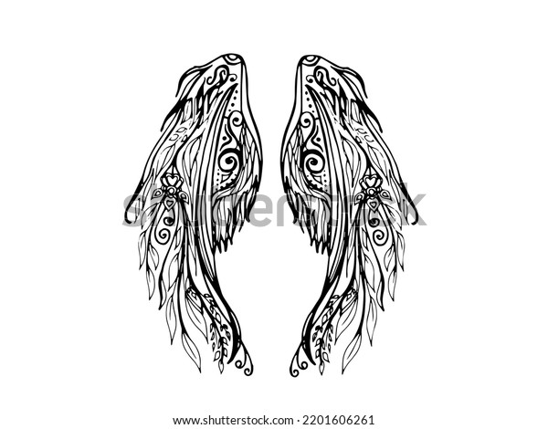 Angel Wings Free Line Drawing Art Stock Vector (Royalty Free ...