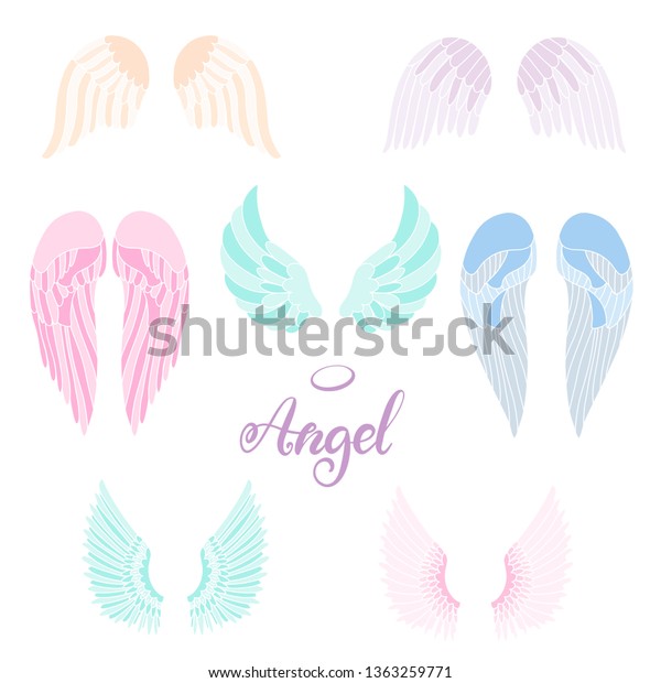 Angel Wings Icon Set Hand Lettering Stock Vector (Royalty Free ...