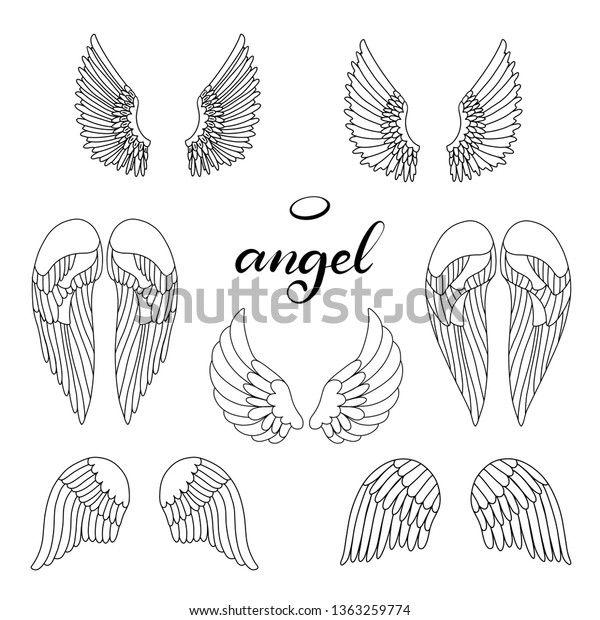 Angel Wings Icon Set Hand Lettering Stock Vector (Royalty Free ...