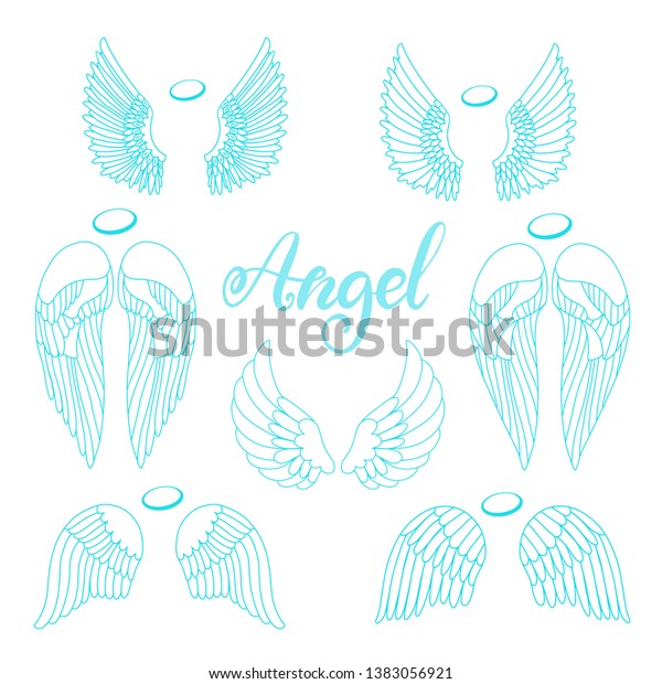 Angel Wings Icon Set Hand Lettering Stock Vector (Royalty Free ...