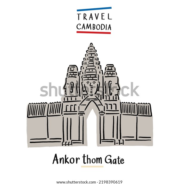 Angkor Thom Gate Cambodia Landmark Asia Stock Vector (Royalty Free ...