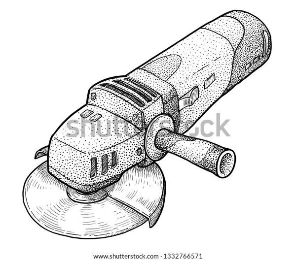 Angle Grinder Illustration Drawing Engraving Ink Stock Vector (Royalty ...