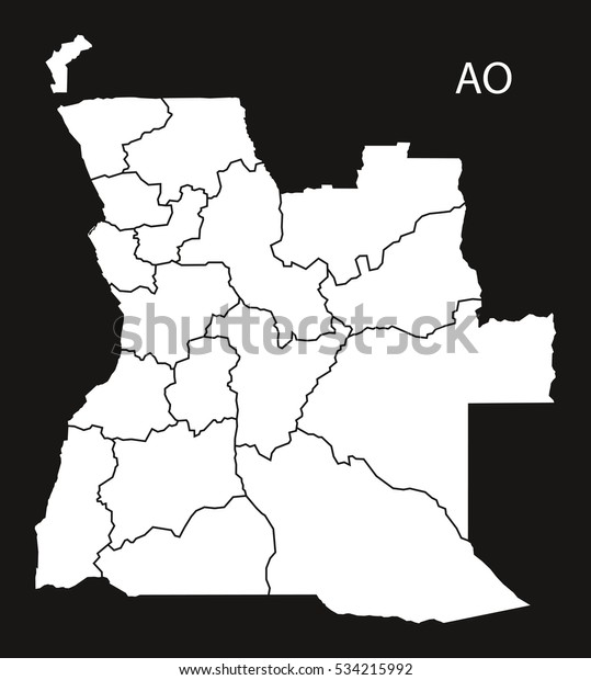 Angola Provinces Map Black White Illustration: เวกเตอร์สต็อก (ปลอดค่า ...