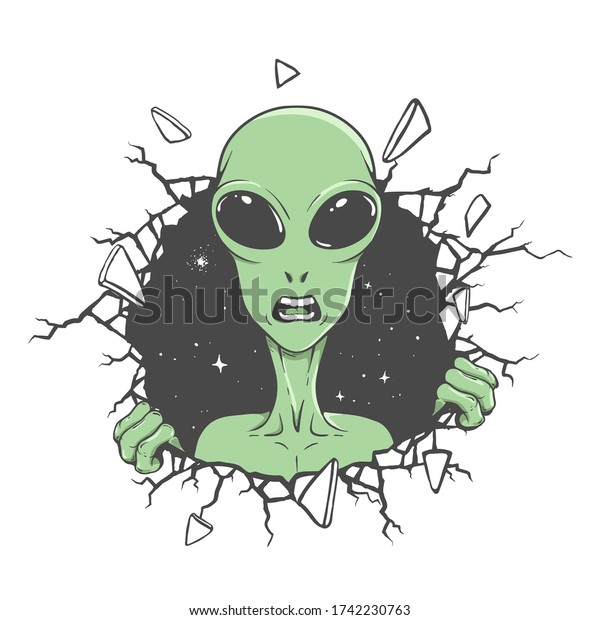 Angry Alien Breaks Out Space Through: เวกเตอร์สต็อก (ปลอดค่าลิขสิทธิ์ ...