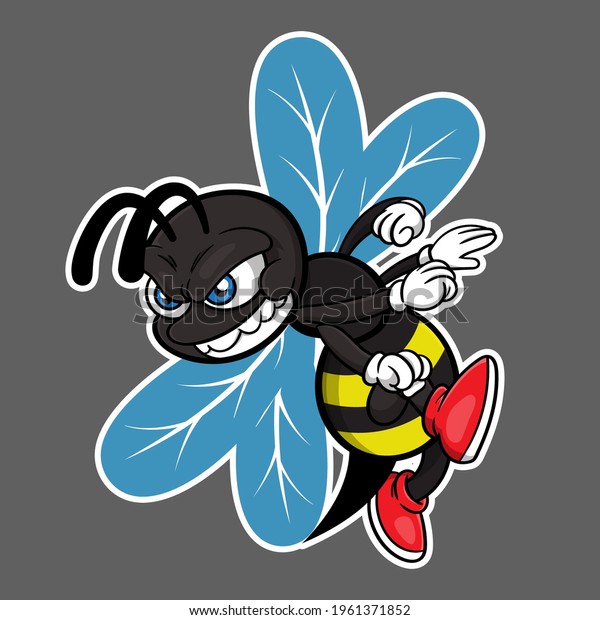 Angry Bee Cartoon Character Flying Get Stock Vector (Royalty Free ...
