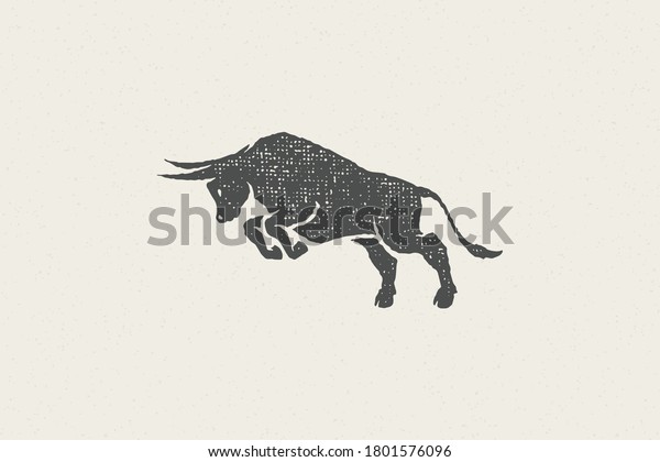 Angry Black Ox Silhouette Leaping Goring Stock Vector (Royalty Free ...