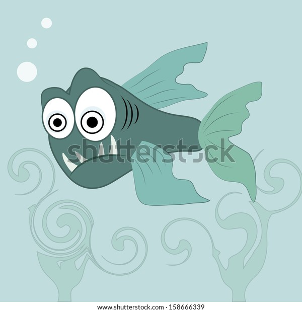 Angry Blue Fish Ocean Big Eyes Stock Vector (Royalty Free) 158666339 ...