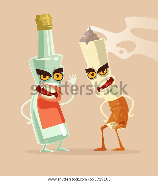 Angry Bottle Glass Vodka Cigarette Characters Stock Vector (Royalty ...