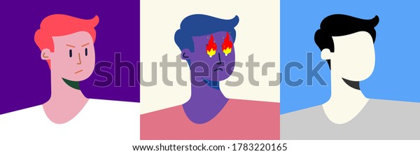 Angry boy. Fire in the eyes. Colored pack and silhouette. Avatar ...