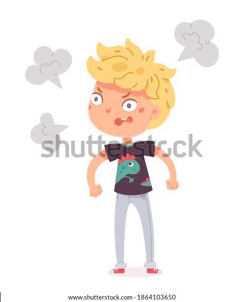 Angry Boy Standing Shouting Child Dislike Stock Vector (Royalty Free ...