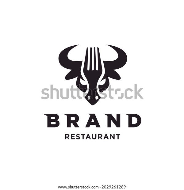 Angry Bull Meat Fork Dining Restaurant Stock Vector (Royalty Free ...