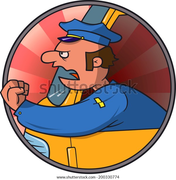 Angry bus driver waving the fist