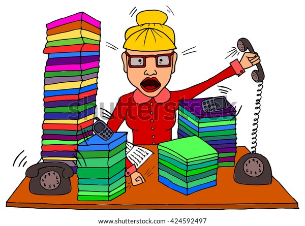 Angry Busy Secretary Work Stock Vector (Royalty Free) 424592497