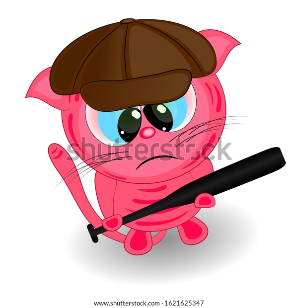 Angry Cat Baseball Bat Cartoon Vector 스톡 벡터(로열티 프리) 1621625347 ...