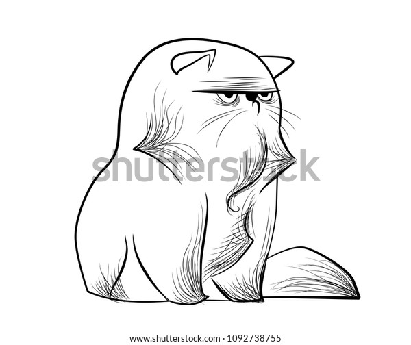 Angry cat in doodle art. Line art