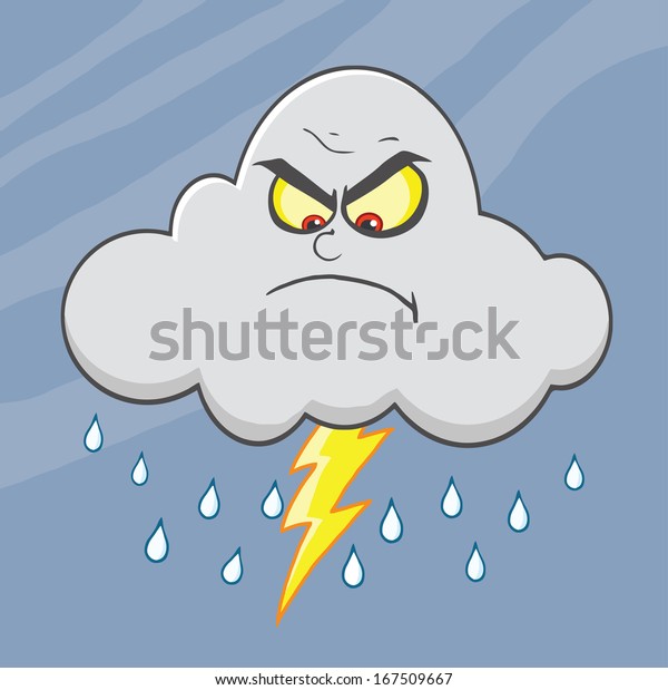 Angry Cloud Lightning Rain Cartoon Character Stock Vector (Royalty Free ...